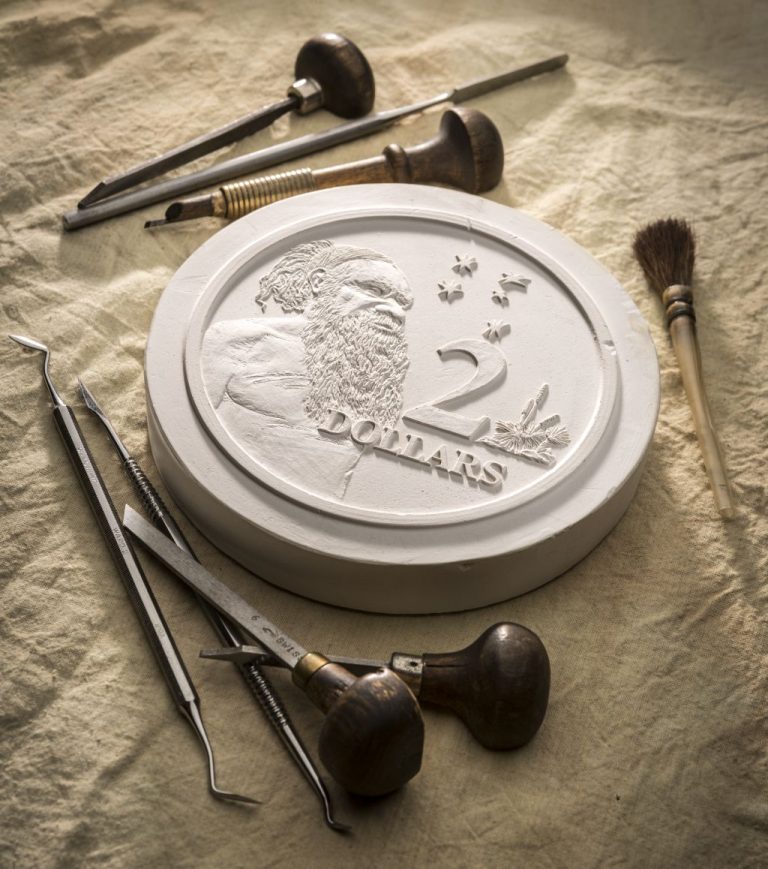 The original plaster cast for the $2 coin. Credit - Steve Keough ...